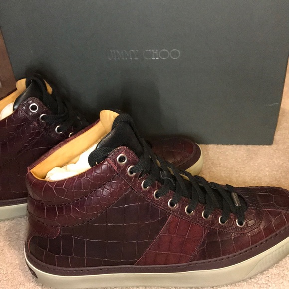 Jimmy Choo | Shoes | Croc Embossed Leather Jimmy Choo 4 Black Cherry ...